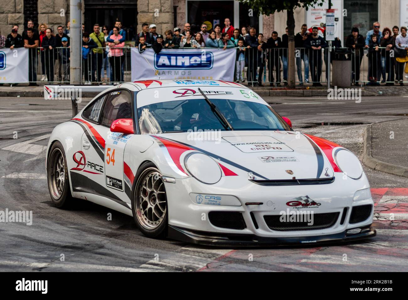 Marosvasarhely/ Transylvania - June 23 rd 2018: Porsche 997 GT3 performing a drift show during ...