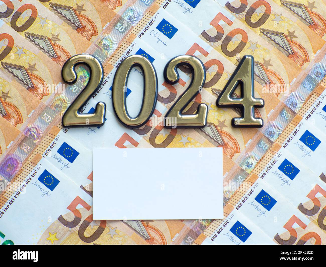 Background of the fifty euros banknotes and 2024 with copy space Stock ...