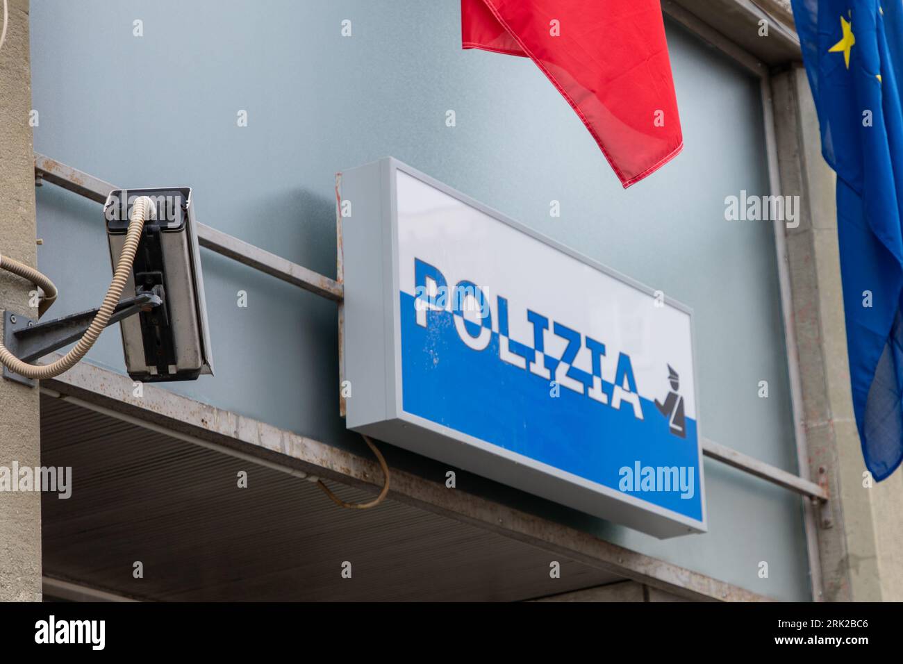 Milan , Italy - 08 20 2023 : Polizia italia logo brand and sign on wall ...