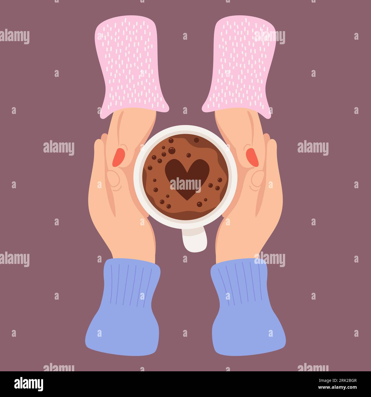 Male And Female Hands Gently Holding Cup Of Coffee With Foam And Heart