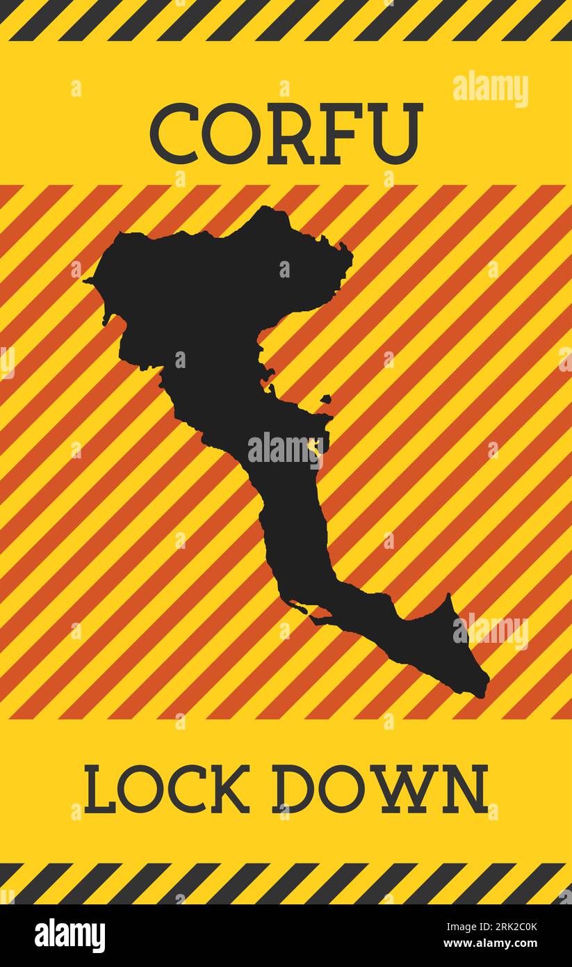 Corfu Lock Down Sign. Yellow island pandemic danger icon. Vector ...