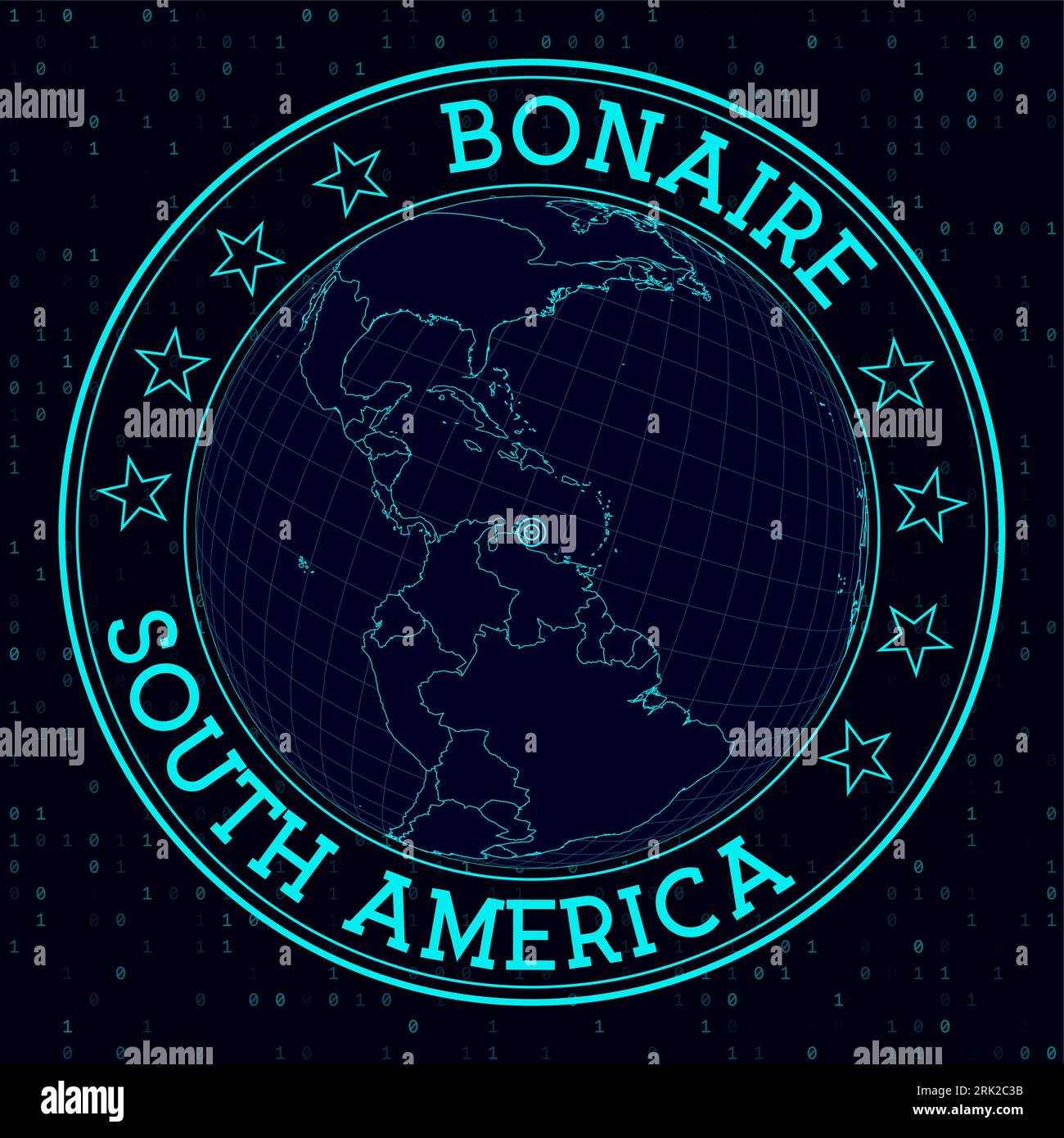 BONAIRE round sign. Futuristic satellite view of the world centered to ...