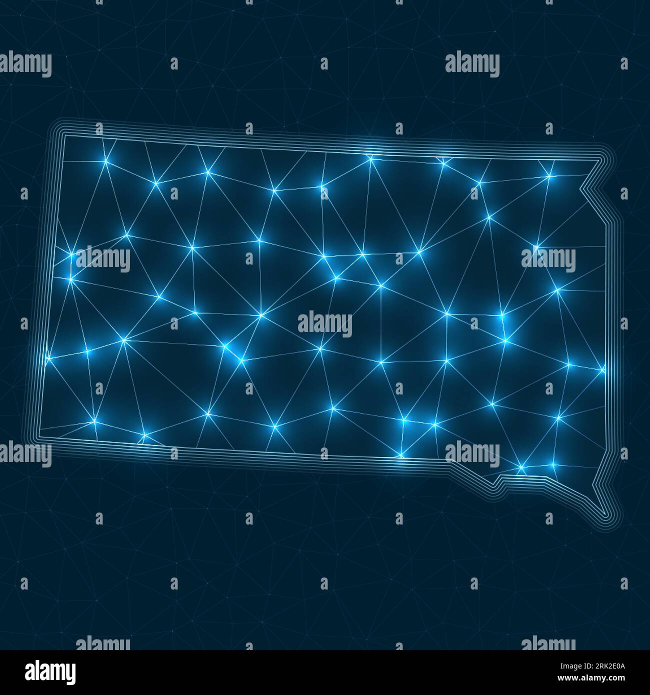 South Dakota network map. Abstract geometric map of the US state ...
