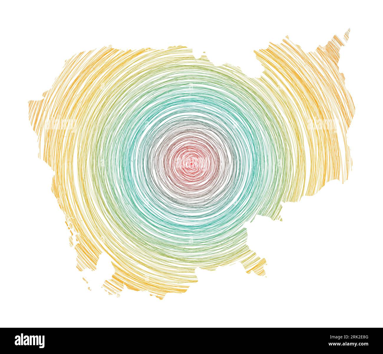Cambodia map filled with concentric circles. Sketch style circles in ...