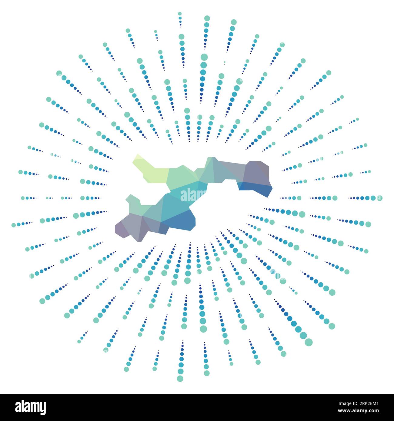 Shape of Norman Island, polygonal sunburst. Map of the island with ...