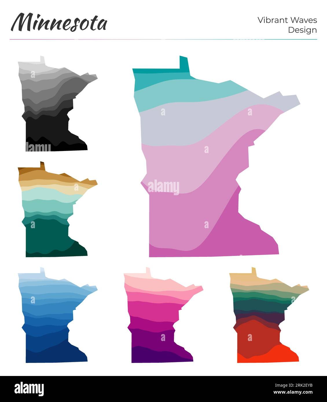 Set of vector maps of Minnesota. Vibrant waves design. Bright map of US ...