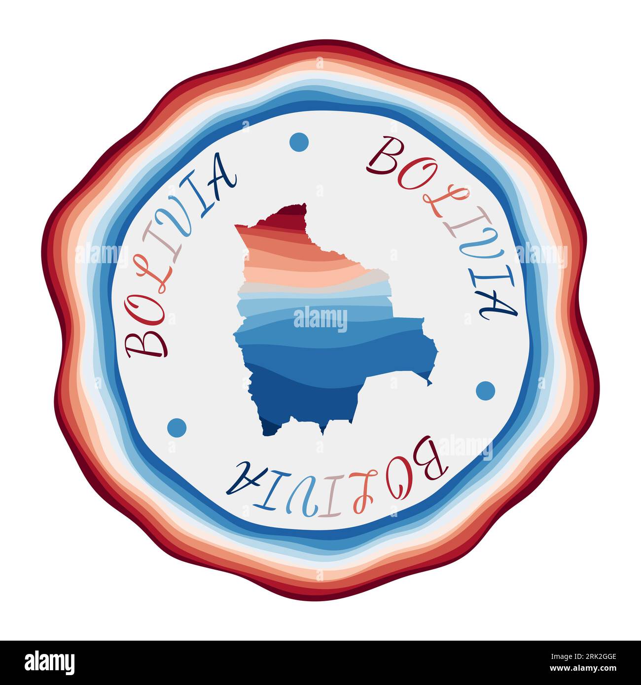 Bolivia badge. Map of the country with beautiful geometric waves and ...