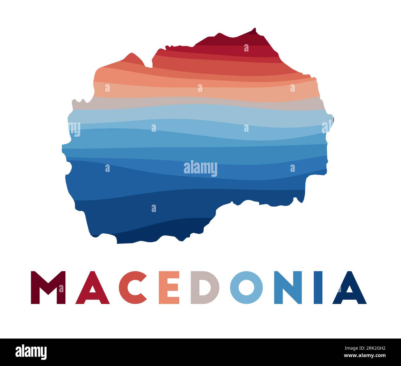 Macedonia map. Map of the country with beautiful geometric waves in red blue colors. Vivid ...