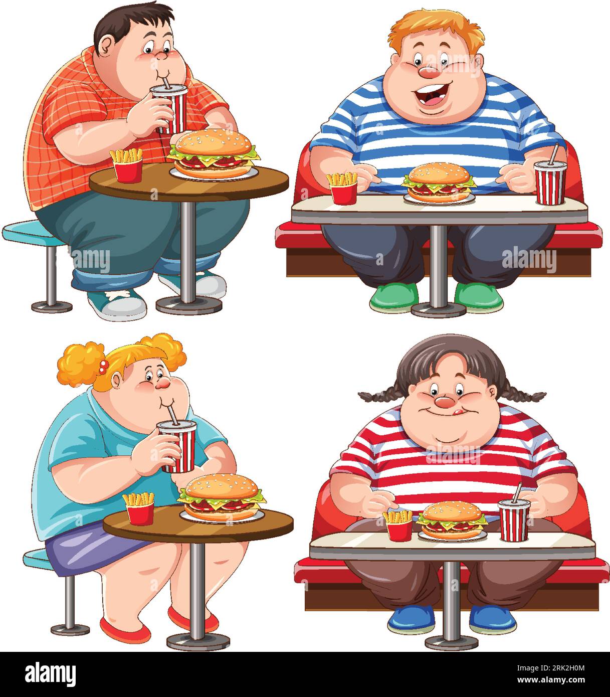 Vector cartoon characters indulging in unhealthy eating habits Stock ...