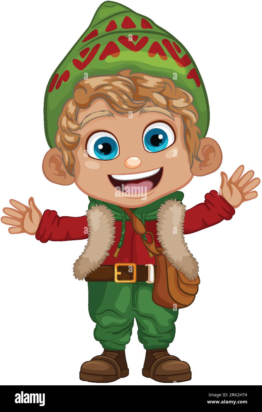 A joyful boy wearing winter clothes for a Christmas-themed cartoon ...