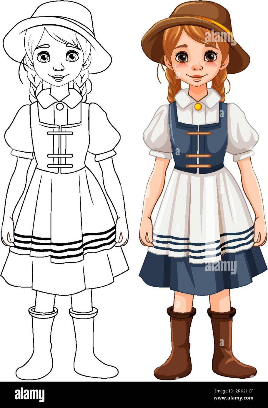 Vector cartoon illustration of a woman wearing a traditional German ...