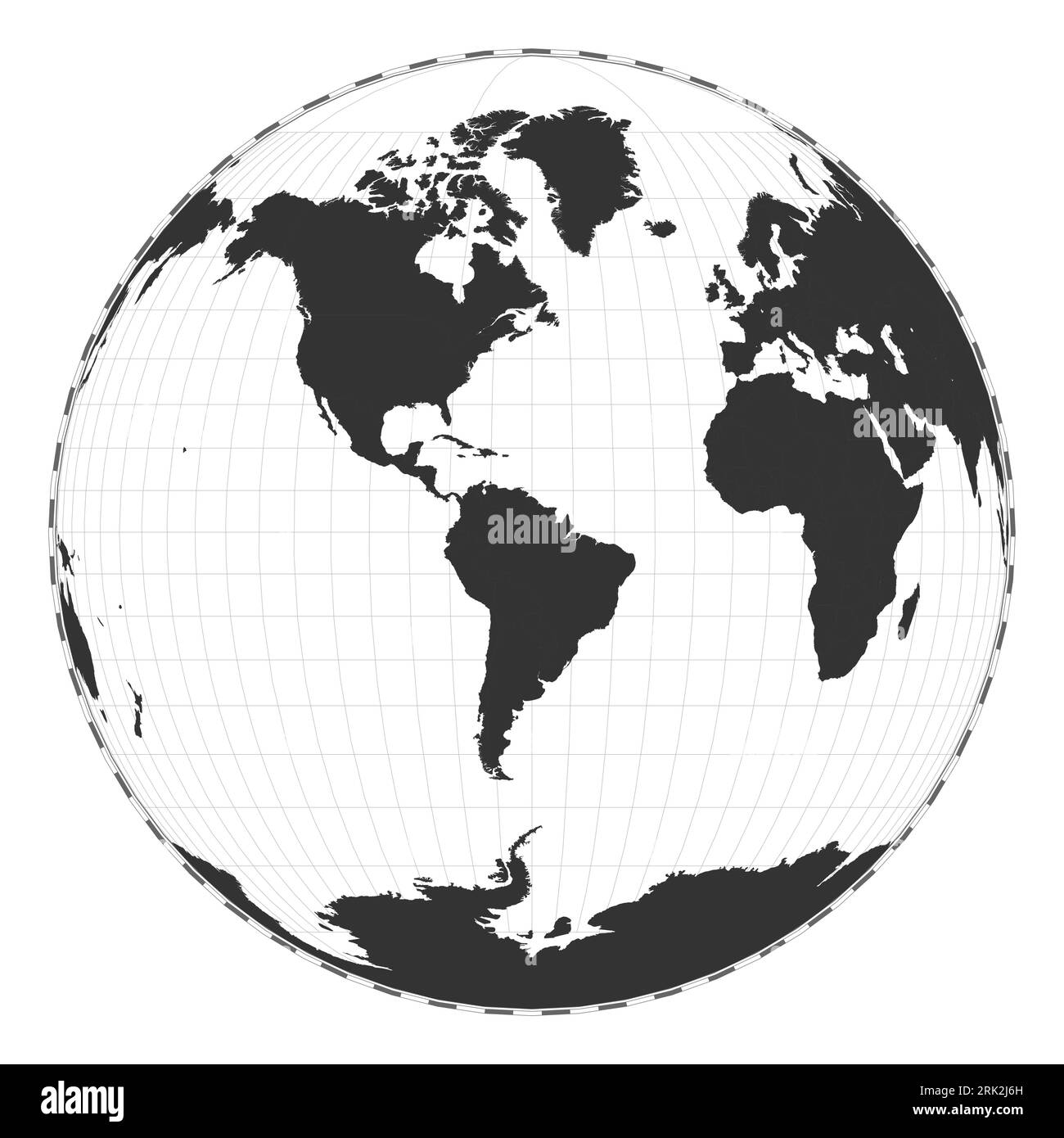 Vector world map. Gilbert's two-world perspective projection. Plain ...
