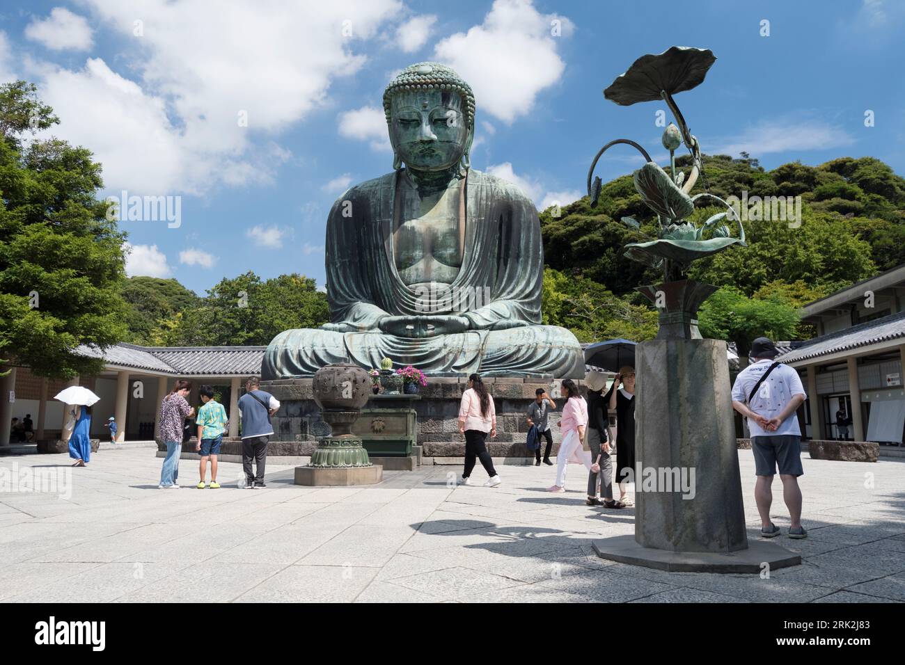 The large bronze Buddha of Kamakura is over 40 ft. tall and stands on ...