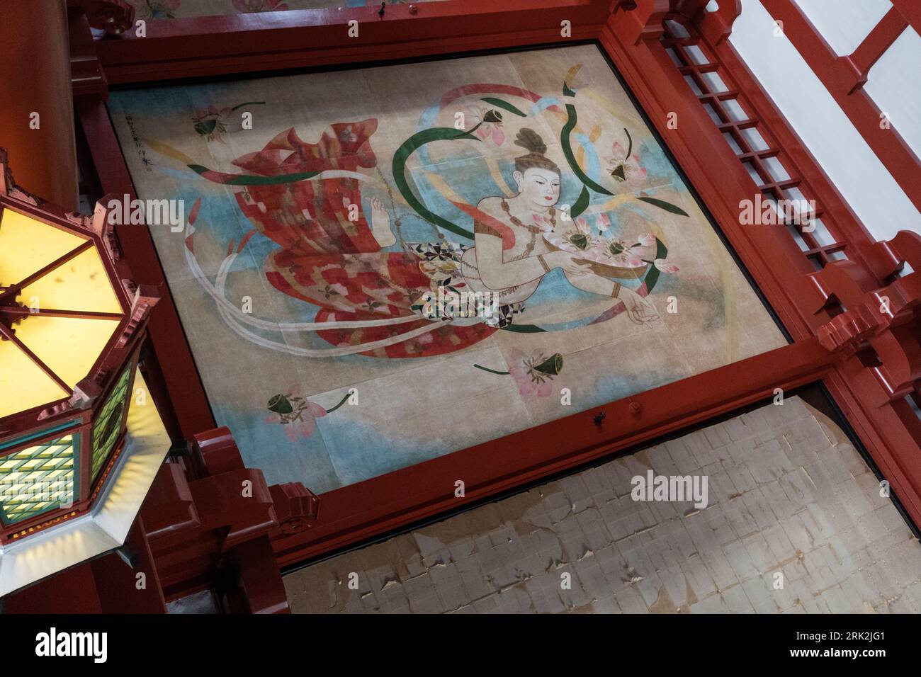A 20th century painting by Domoto Insho of an angel with lotus flowers ...