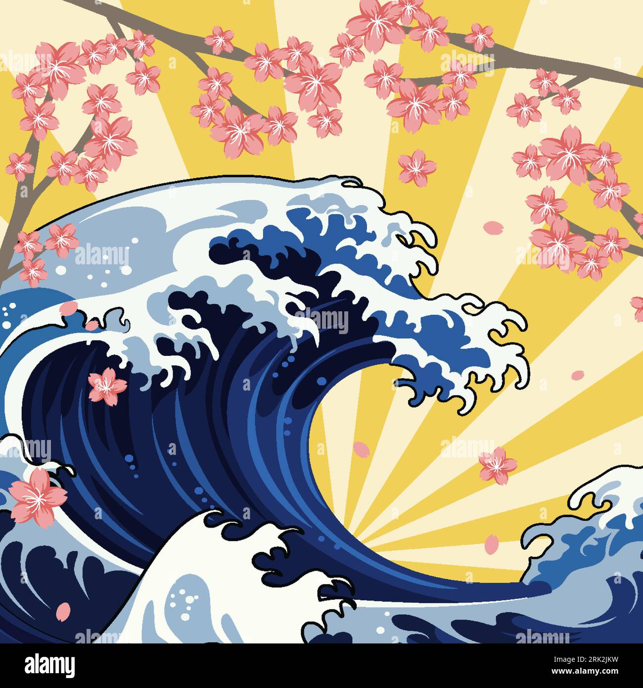 A vibrant and dynamic Japanese-inspired illustration with a retro comic ...