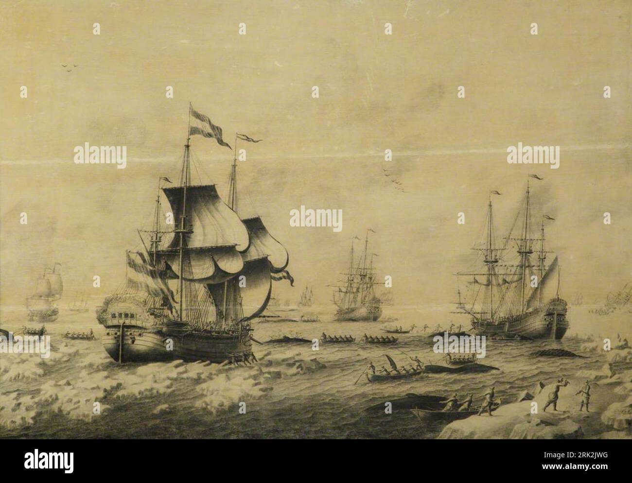 Dutch whaling fleet in the ice by Adriaen van Salm Stock Photo - Alamy