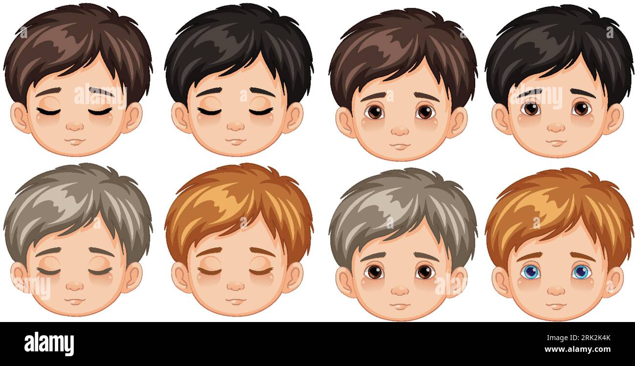 Vector cartoon illustration of boys with open and closed eyes Stock ...