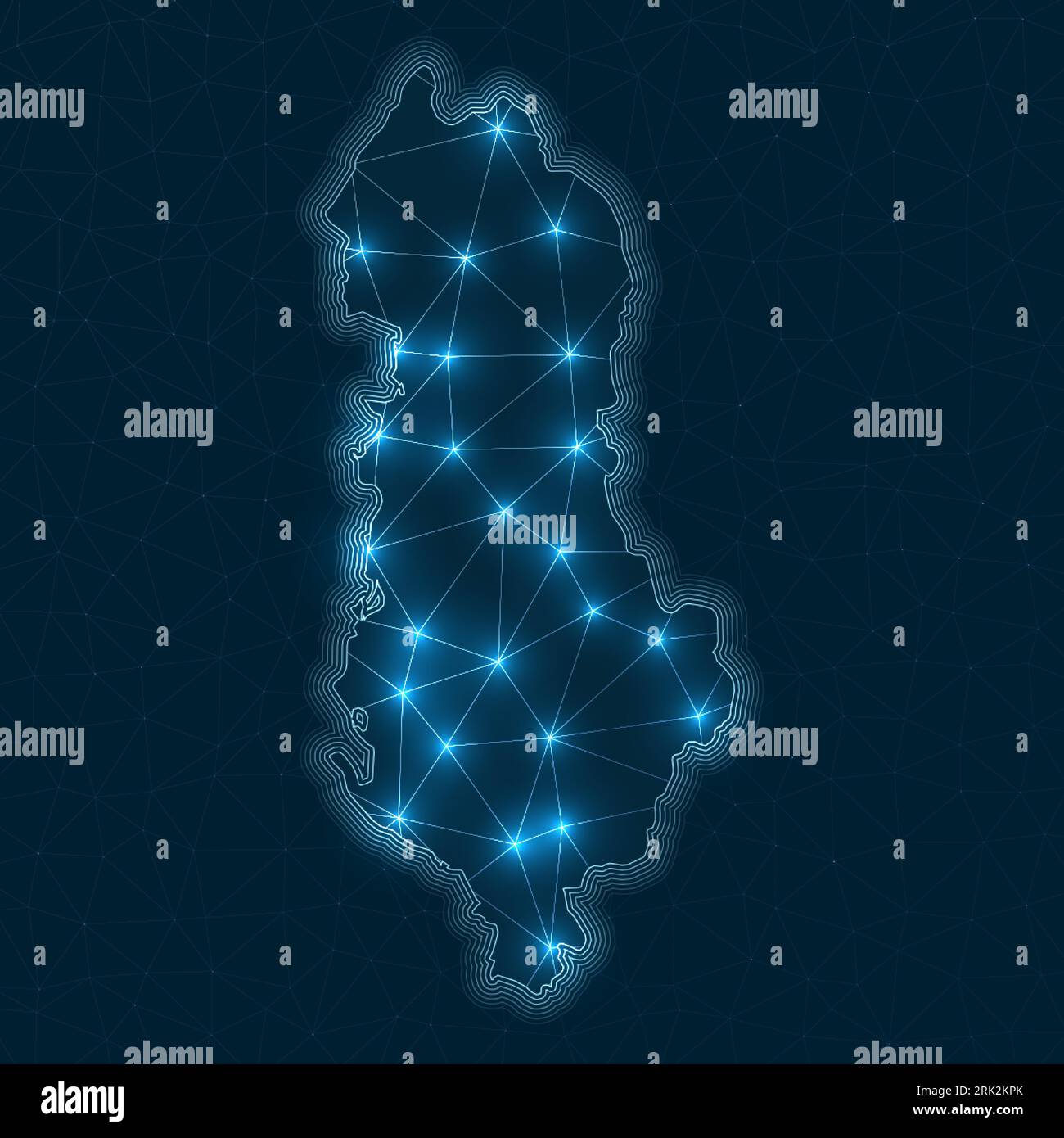 Albania network map. Abstract geometric map of the country. Digital connections and ...