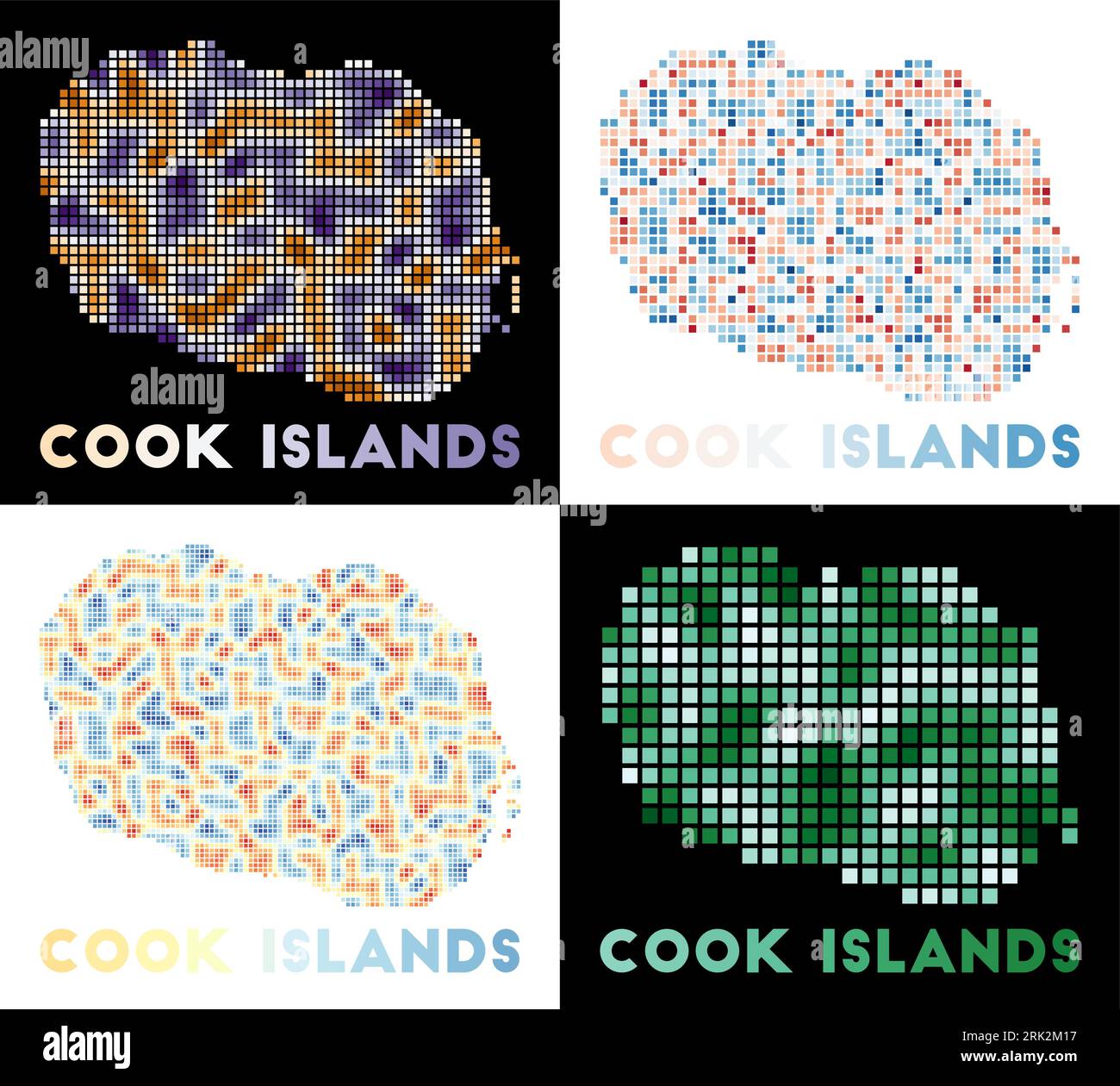 Collection of maps of the Cook Islands in dotted style. Borders of the ...