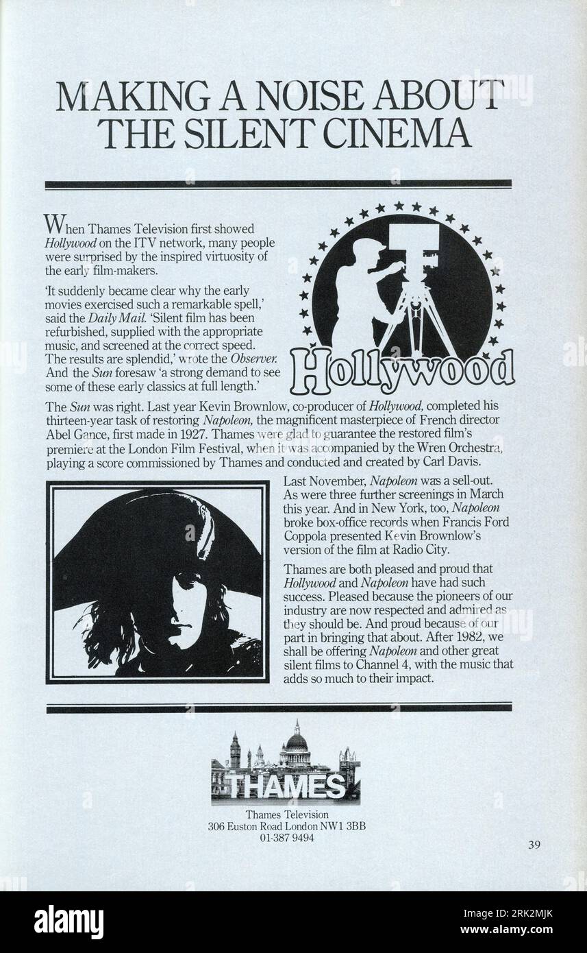 Ad from THAMES TELEVISION promoting KEVIN BROWNLOW and CARL DAVIS ...