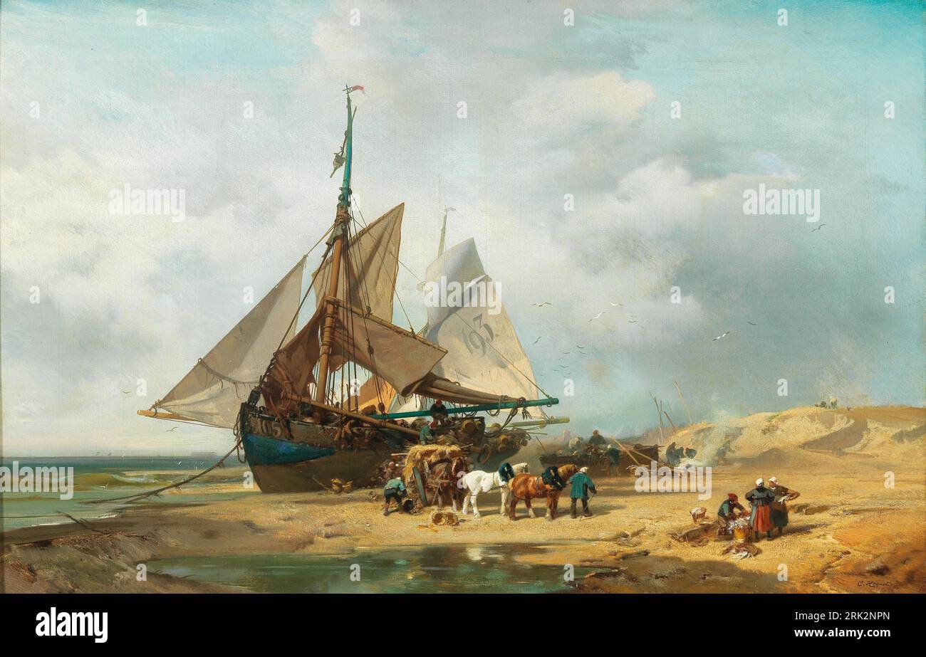 Unloading the Sailing Ship before 1870 by Charles Hoguet Stock Photo ...
