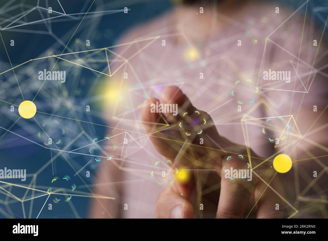 A young female showing a network of data with connecting dots Stock ...