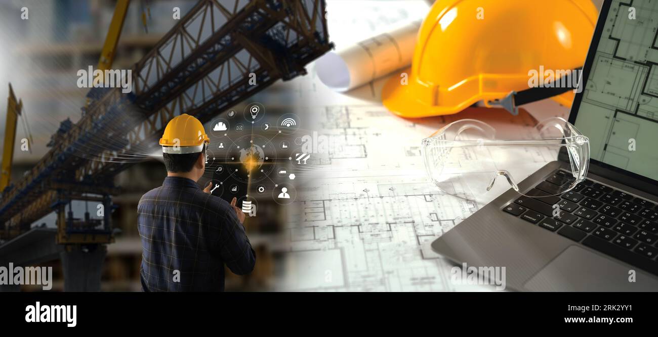 Engineer architect industry 4.0 using tablet construction site ...