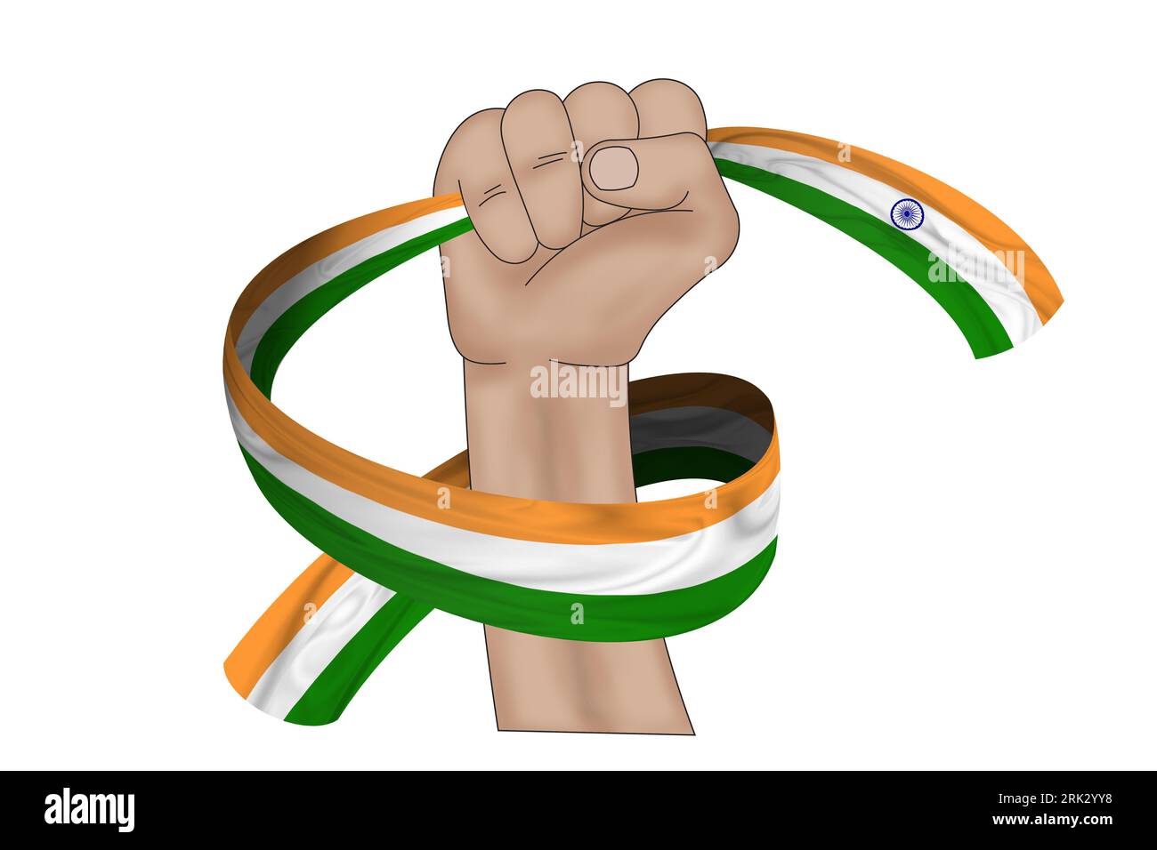 3D illustration. Hand holding flag of India on a fabric ribbon ...