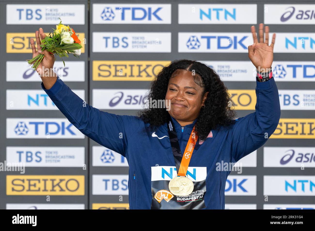 Budapest, Hungary. 23rd Aug, 2023. Gold medalist Laulauga Tausaga of ...