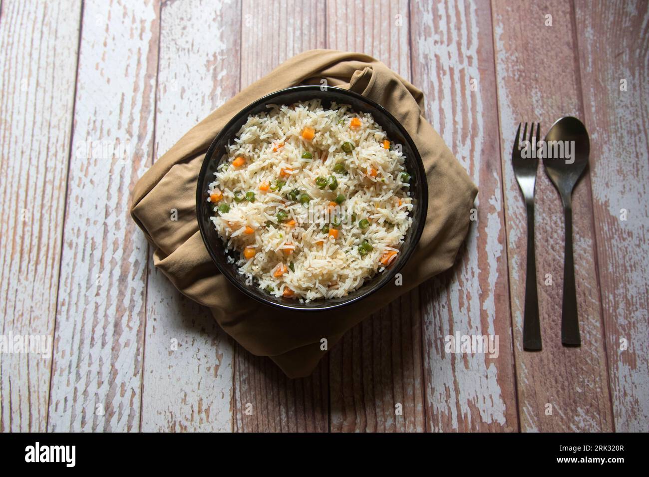 Indian style vegetable pulav or biryani made with basmati rice and ...