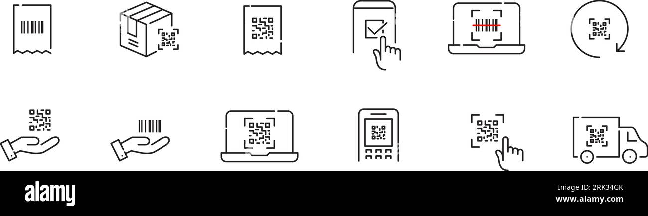 Qr code and barcode icons. Payment terminal, delivery tracking and ...
