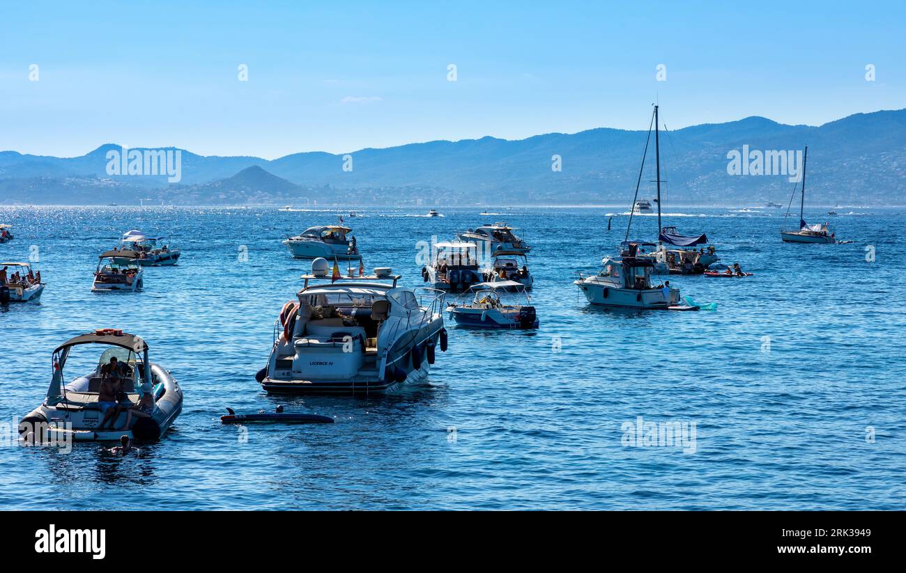 Cannes, France - July 31, 2022: Yachts and boats on Mediterranean Sea ...