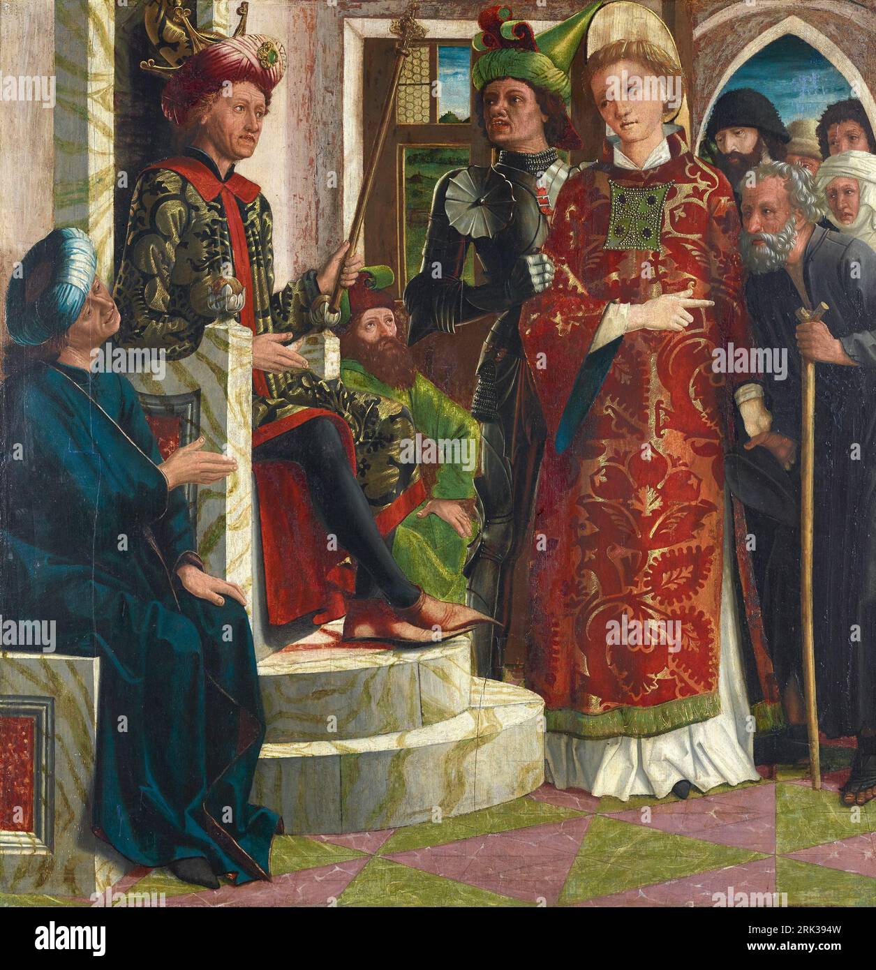 Der hl. Laurentius vor Kaiser Decius circa 1465 by Michael Pacher Stock ...