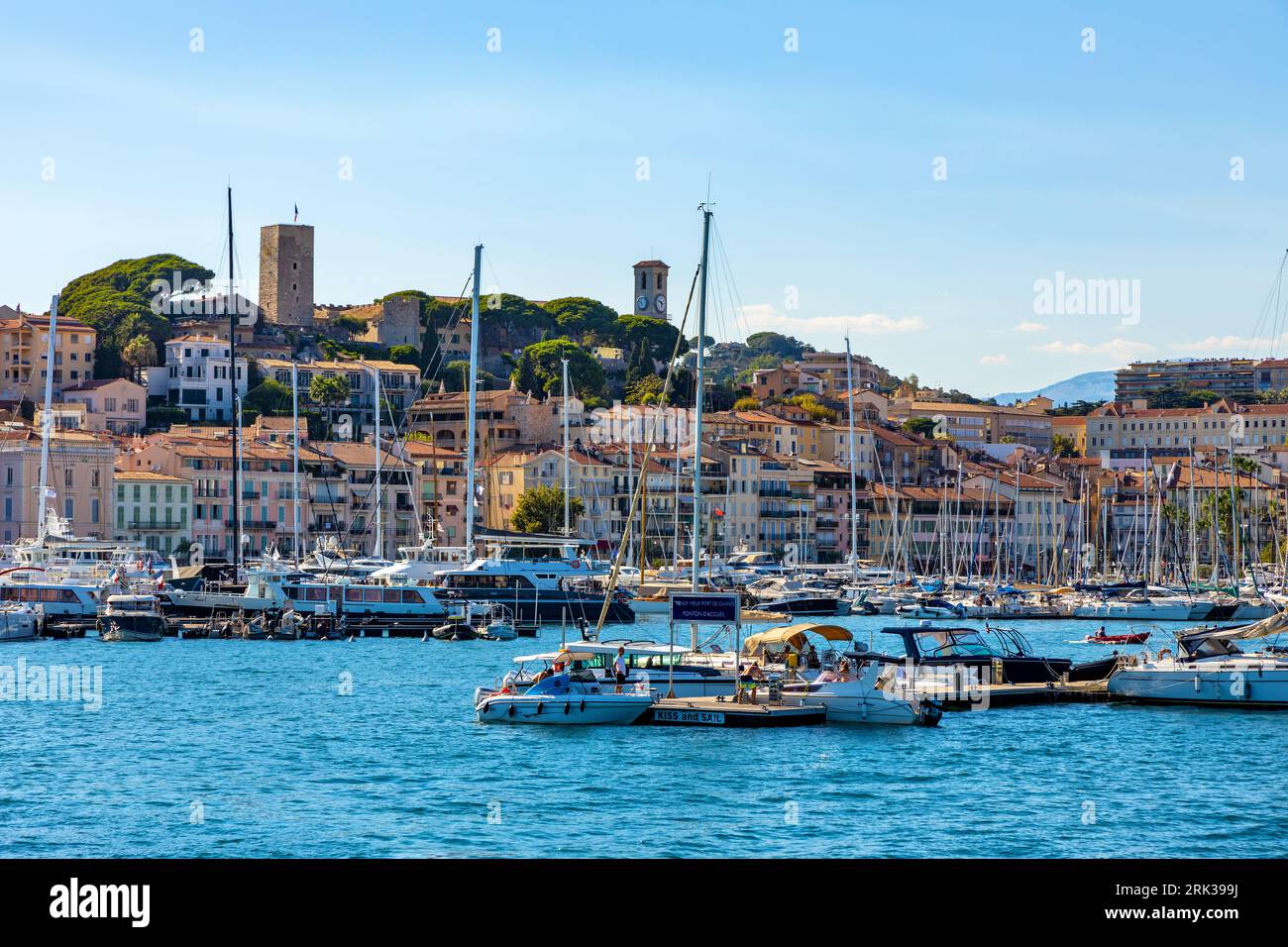Cannes, France - July 31, 2022: Cannes seafront panorama with castle ...