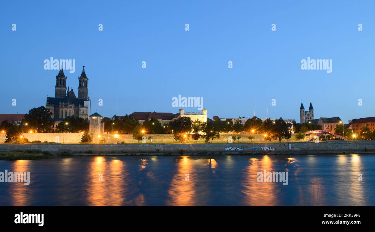 Magdeburg, Germany. 23rd Aug, 2023. The day breaks over the cathedral ...