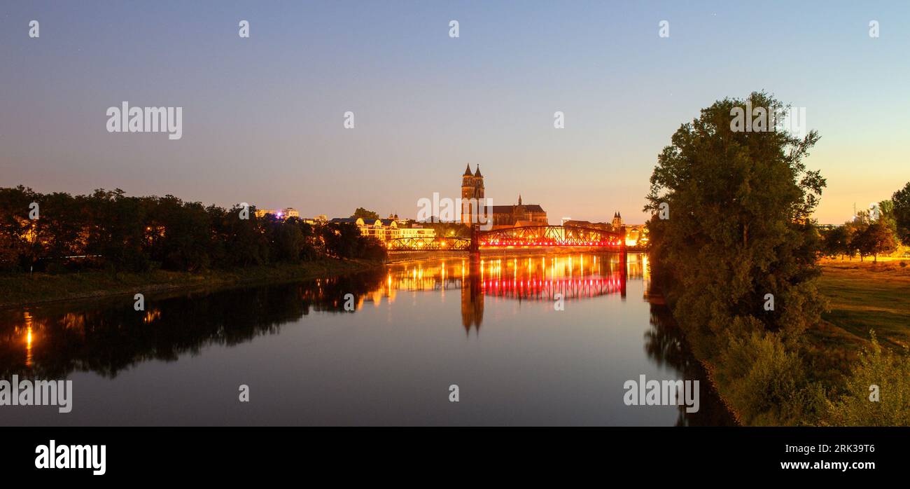 Magdeburg, Germany. 23rd Aug, 2023. The day breaks over the cathedral ...