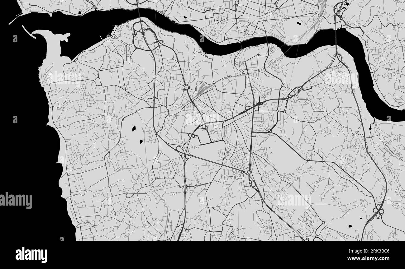 Black Vila Nova de Gaia city map, detailed administrative area Stock ...