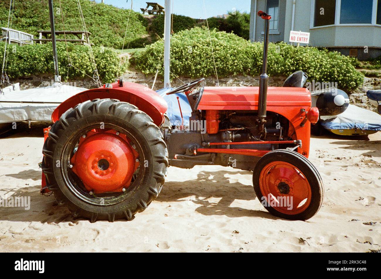 Red Ferguson T20 tractor, Hope Cove beach, South Devon, England, United ...