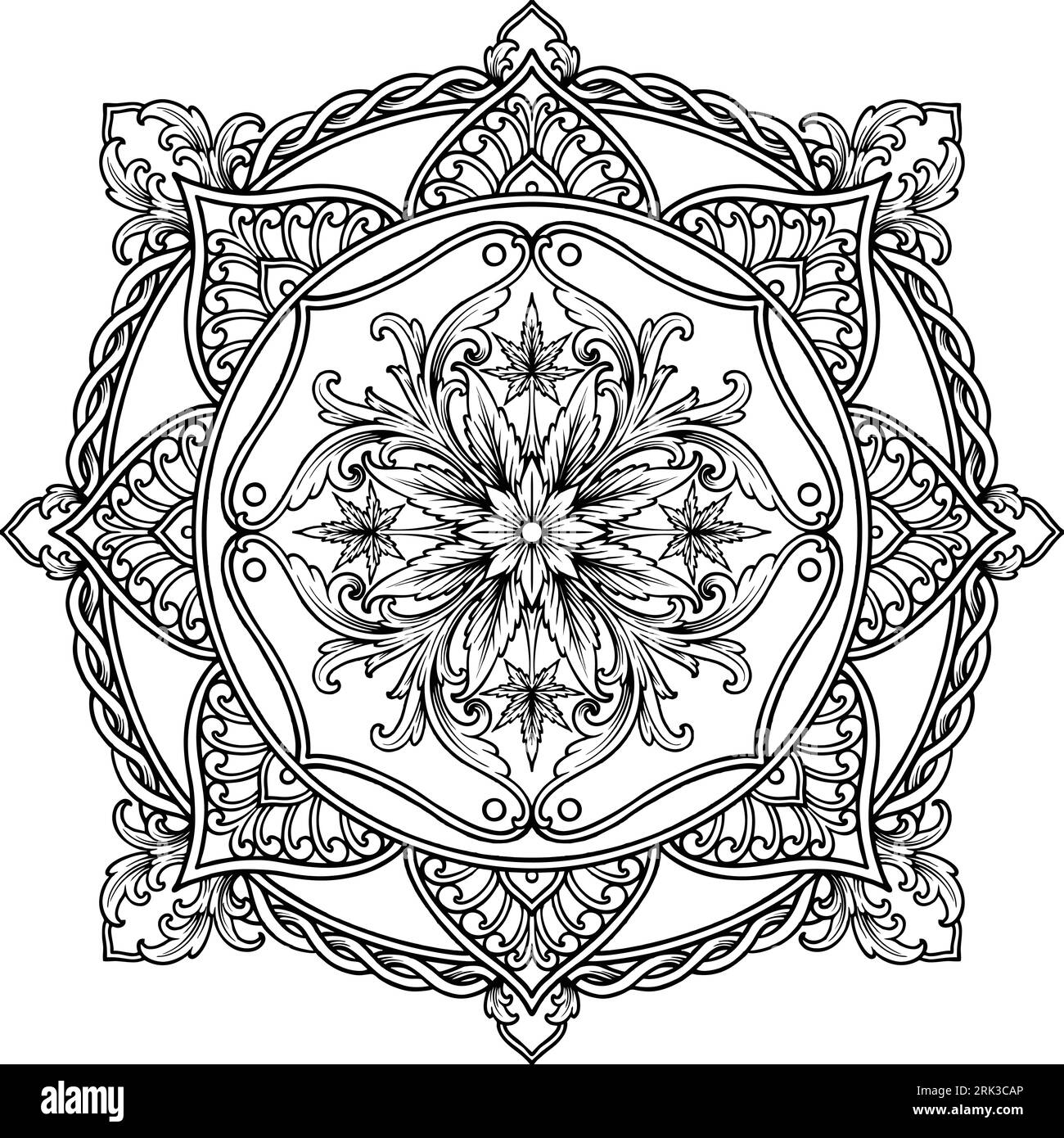 Intricate illustration classic cannabis leaf mandala monochrome vector ...
