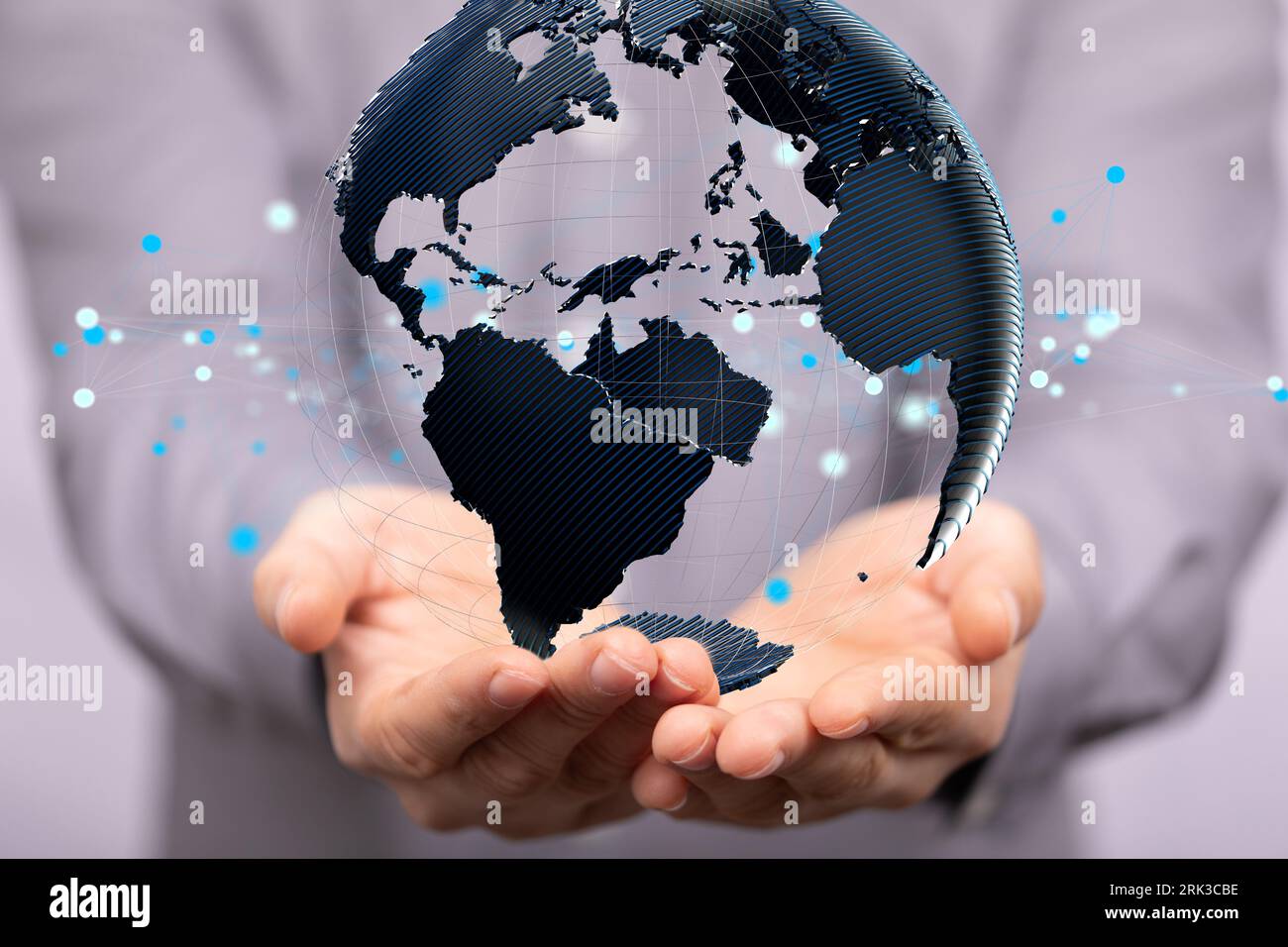A person displaying a digital globe. the concept of communication Stock ...