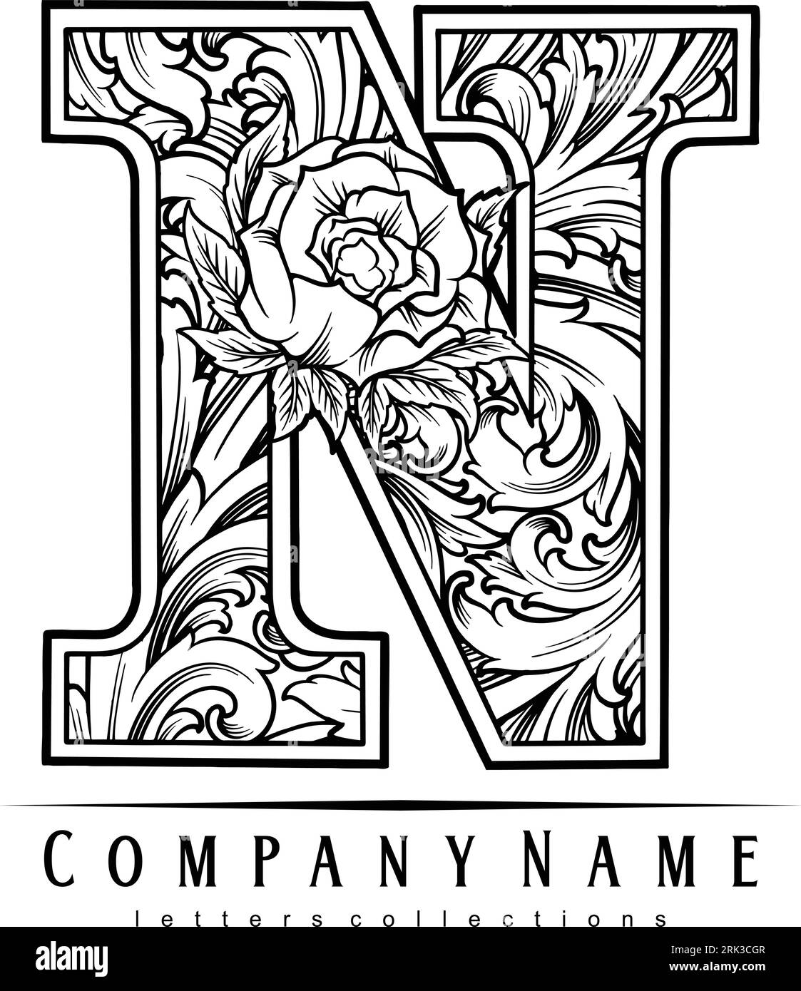 Premium letter logo design floral Black and White Stock Photos & Images ...