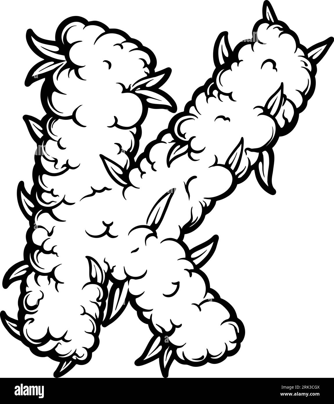 Monogram letter k capital with cannabis leaf accent illustrations ...