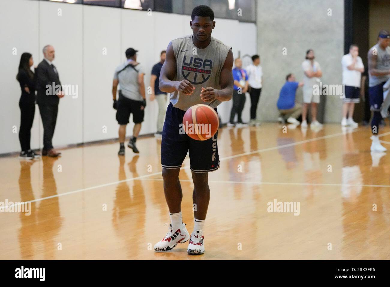 USA player Anthony Edwards takes part in a practice session ahead of ...
