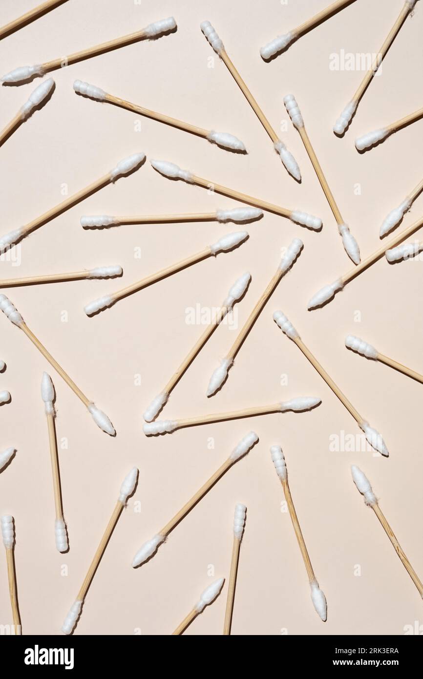 Bamboo cotton ear swabs layout in neutral colours Stock Photo - Alamy