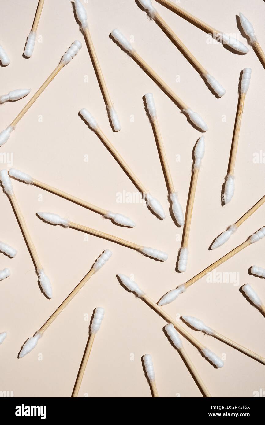 Bamboo cotton ear swabs layout in neutral colours Stock Photo - Alamy