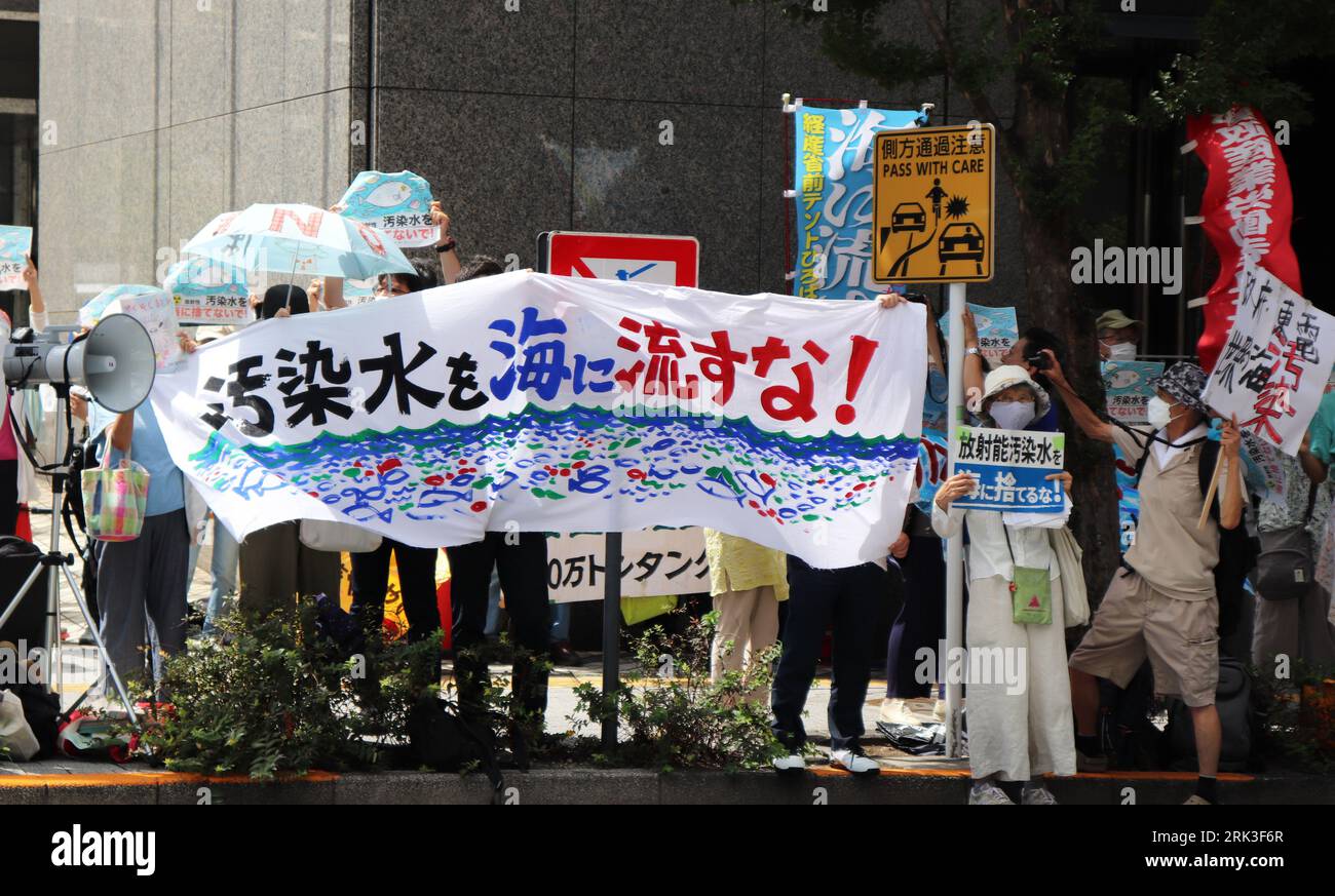 Tokyo, Japan. 24th Aug, 2023. People gather to protest the Japanese ...