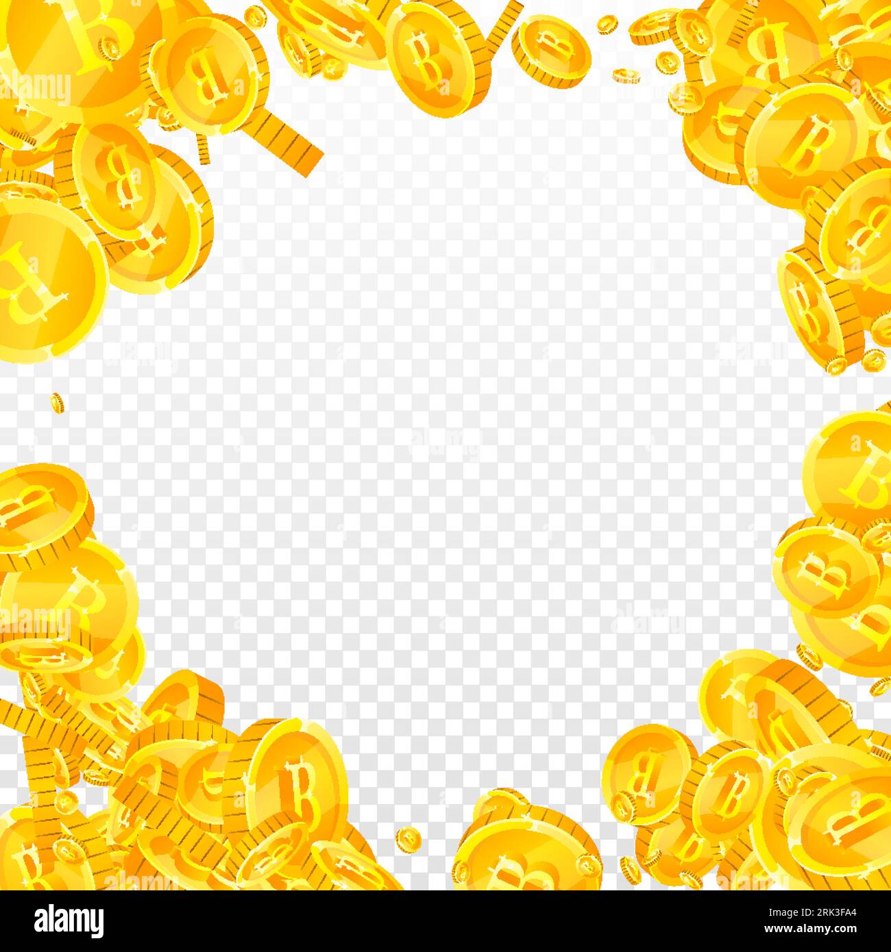 Thai baht coins falling. Gold scattered THB coins. Thailand money ...