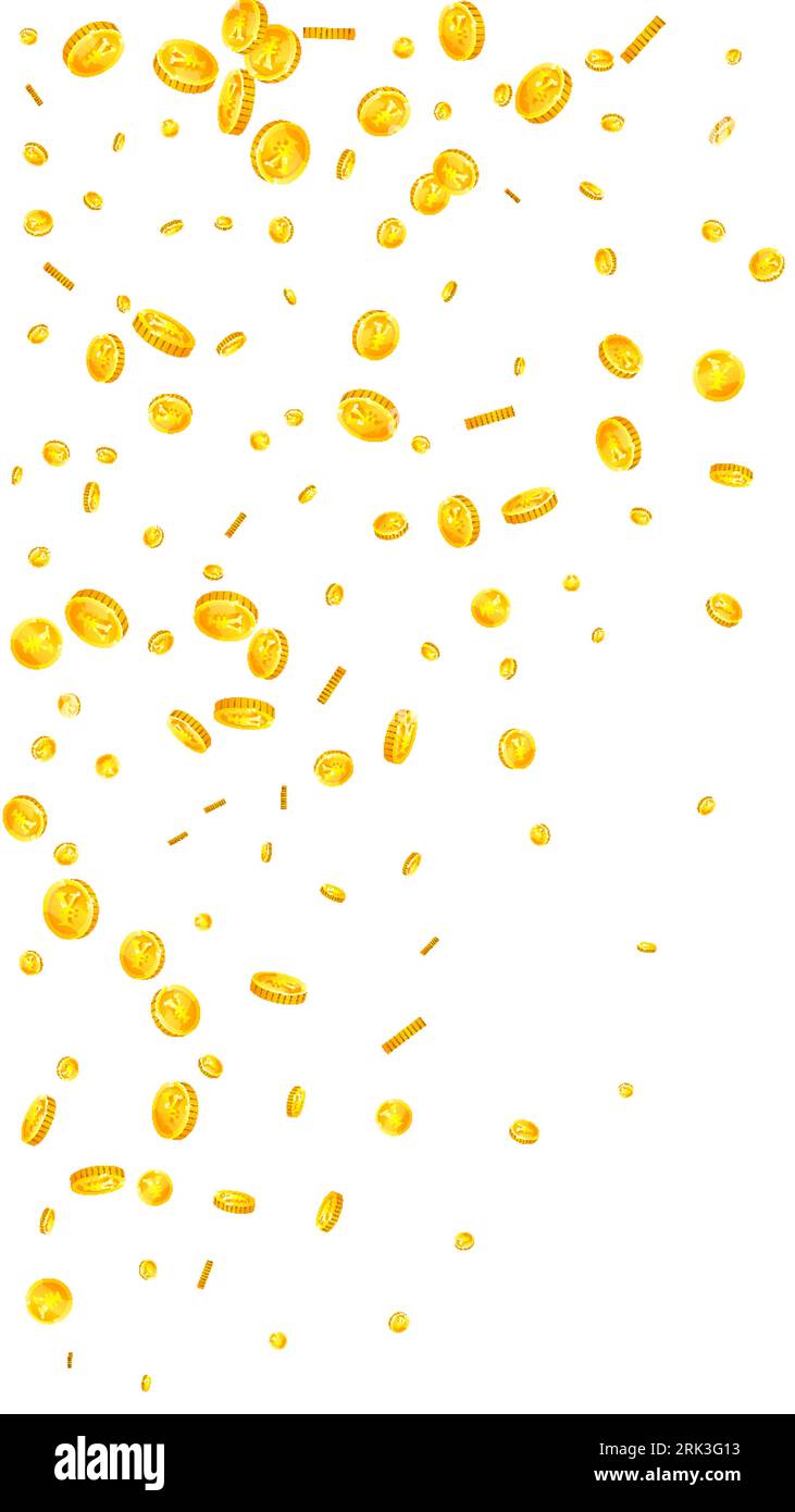Chinese yuan coins falling. Scattered gold CNY coins. China money ...