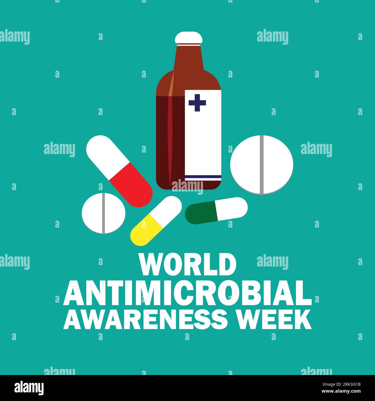 World Antimicrobial Awareness Week. Vector illustration with pills and ...
