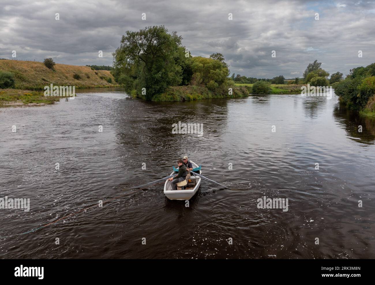 Salmon rod fishing on the River Tweed at Fireburn Mill near Coldstream ...